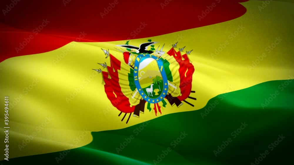 Bolivian flag Closeup 1080p Full HD 1920X1080 footage video waving in ...