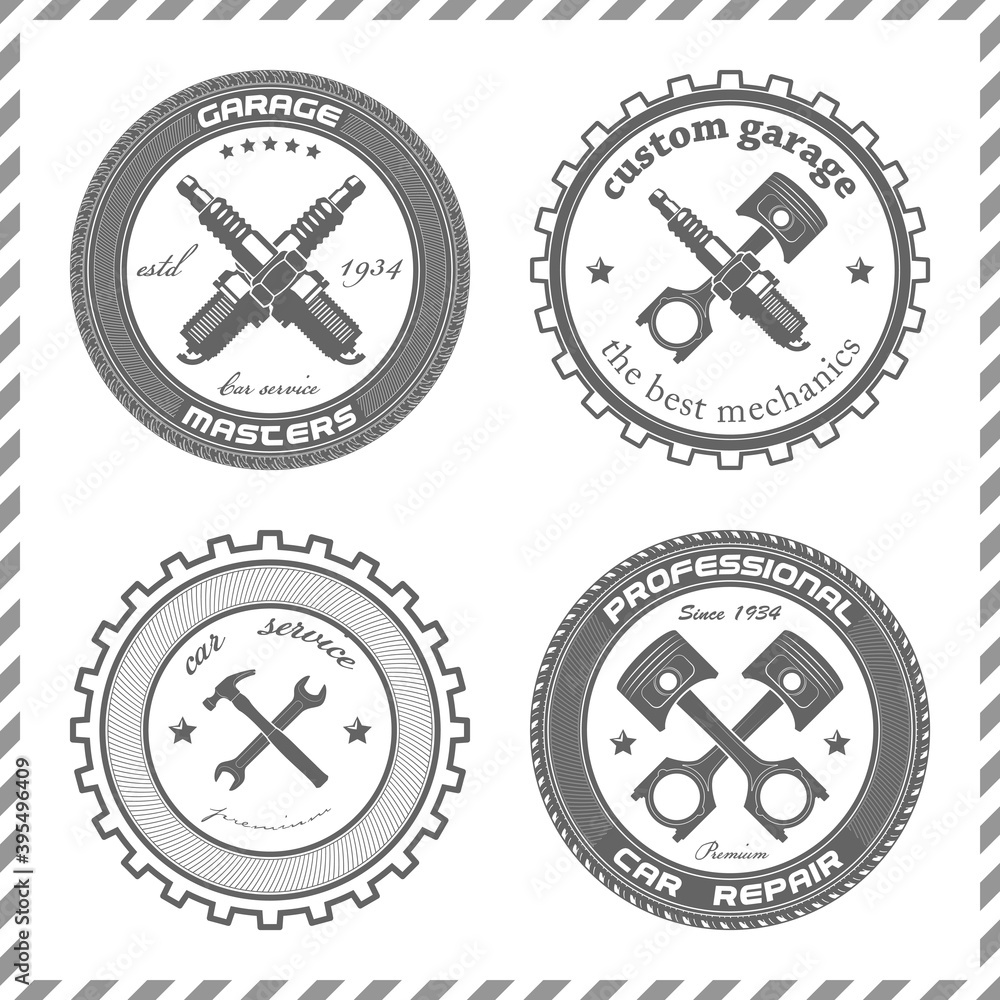 Set Of Vintage Car Symbols Car Service And Car Sale Retro Labels And set-of-vintage-car-symbols-car-service-and-car-sale-retro-labels-and