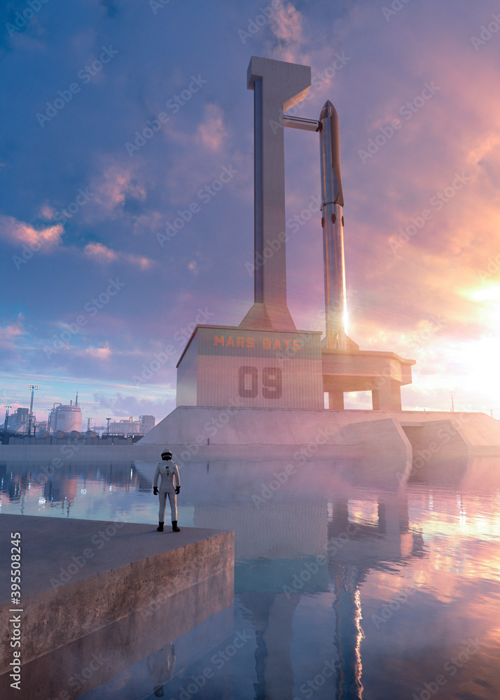 Launch ramp for the spaceship with destination mars for exploring and ...