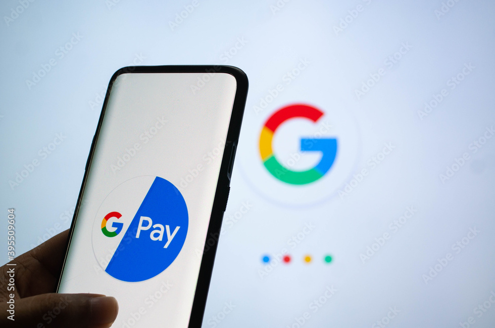 Google Pay app logged in on a mobile infront of a white screen with ...