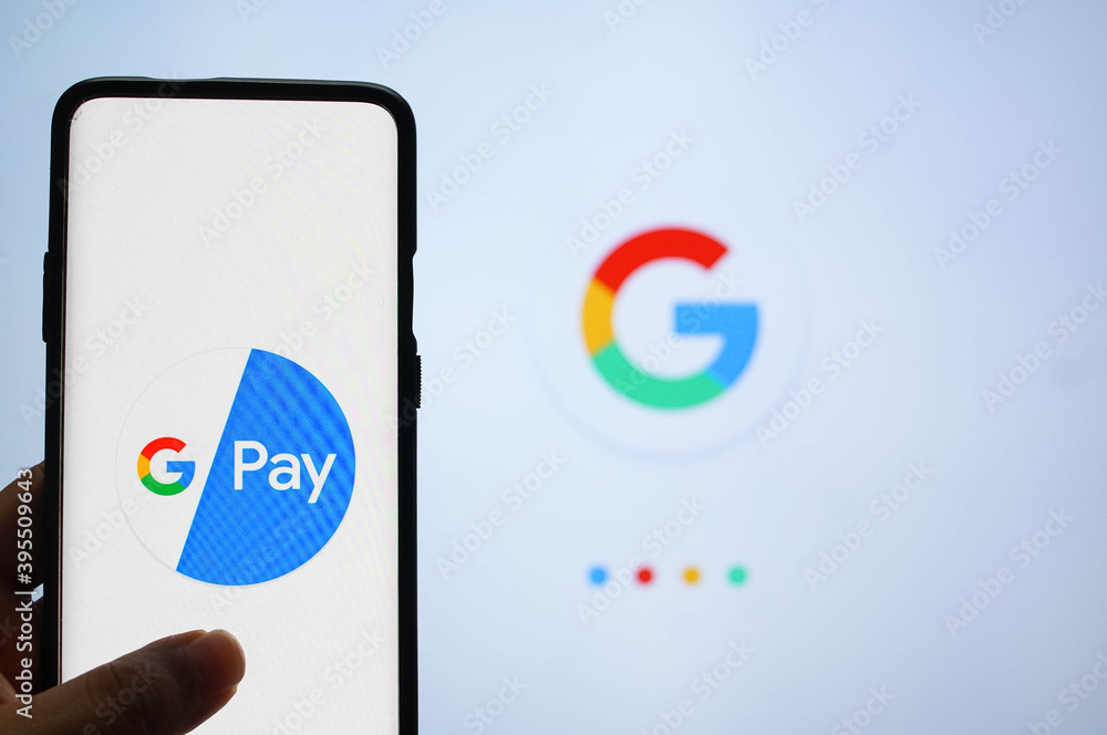Google Pay app logged in on a mobile infront of a white screen with ...