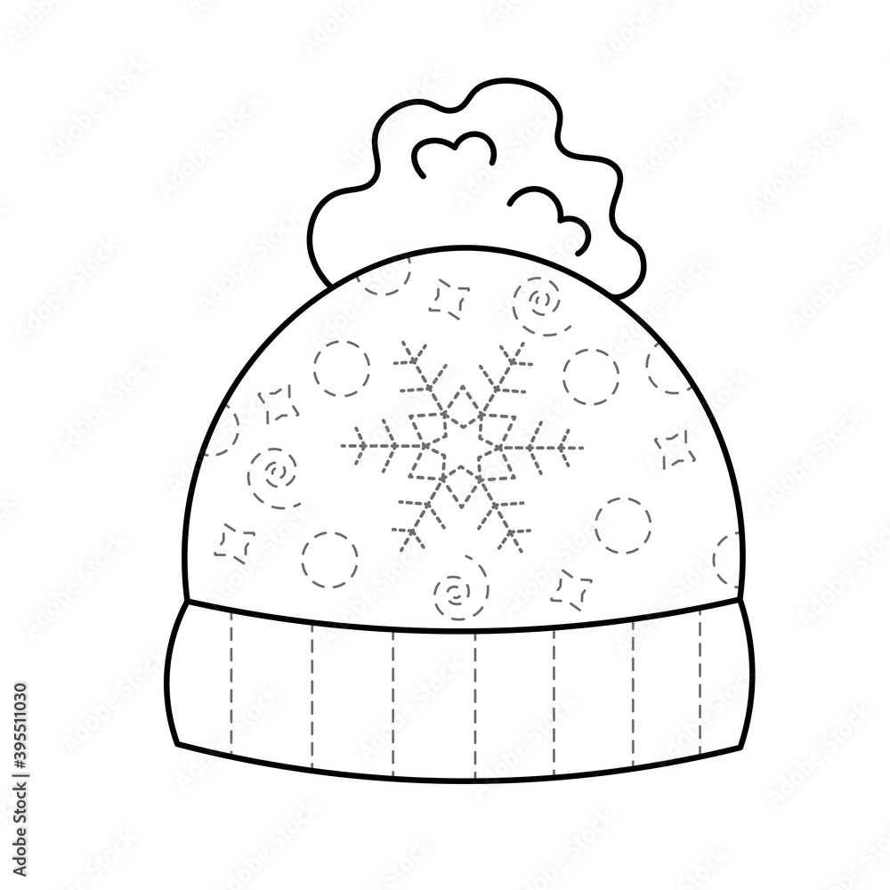 Trace and color winter hat. Handwriting practice sheet for kids ...