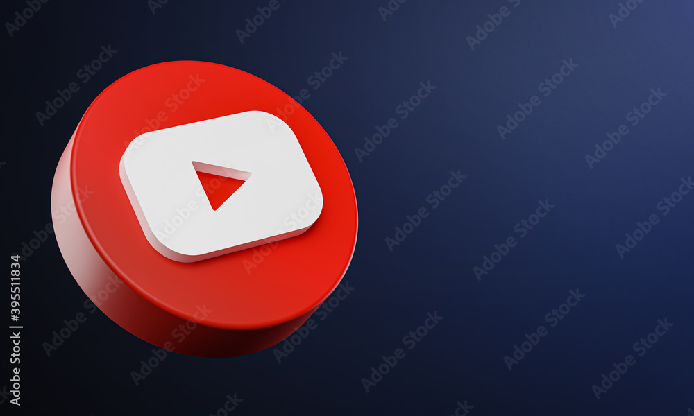 Youtube Circle Button Icon 3D on Dark Bakcgorund. Elegant Template ...