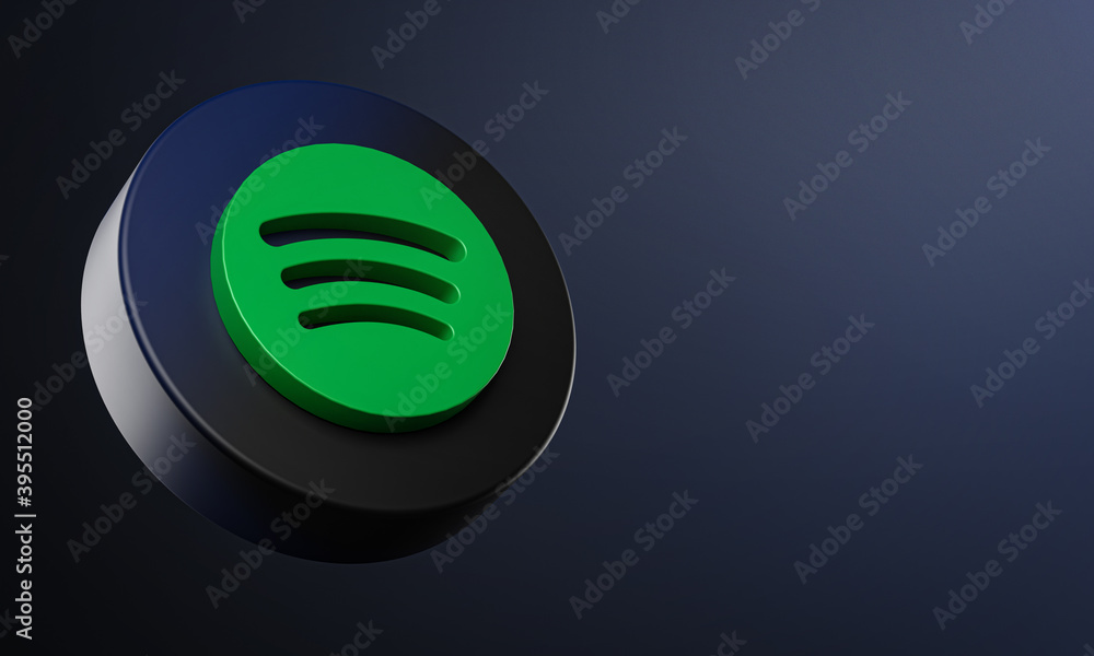Spotify Circle Button Icon 3D on Dark Bakcgorund. Elegant Template ...