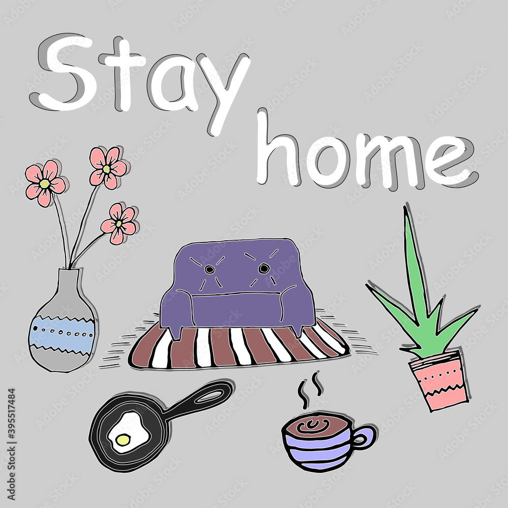 Stay home vector, family motivational quotes to stay safe at home from ...