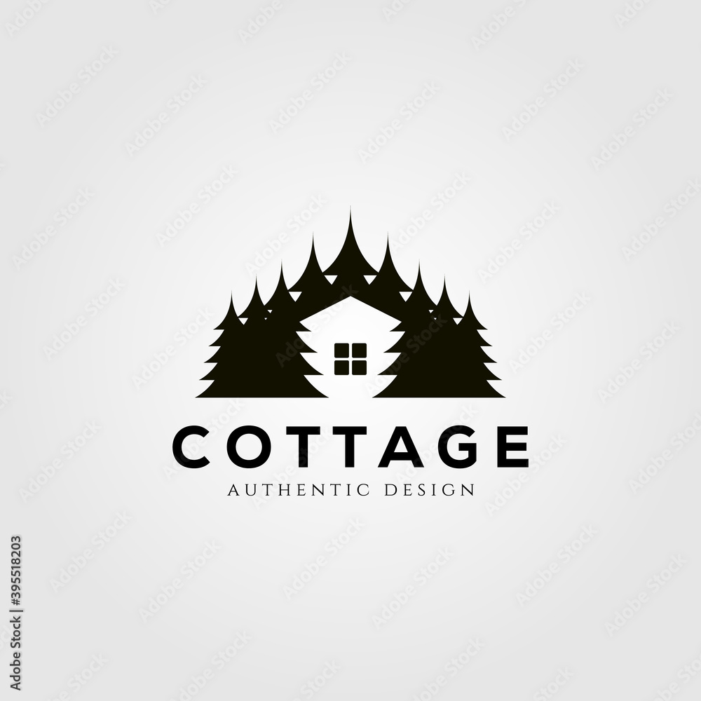 vintage cottage logo vector design with pine tree symbol illustration ...