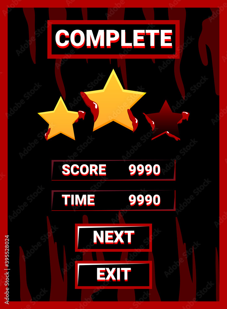 game ui zombie horror level complete interface for gui asset elements ...