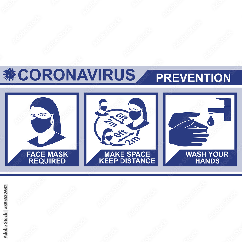 Coronavirus prevention infographic signs. FACE MASK REQUIRED, MAKE ...