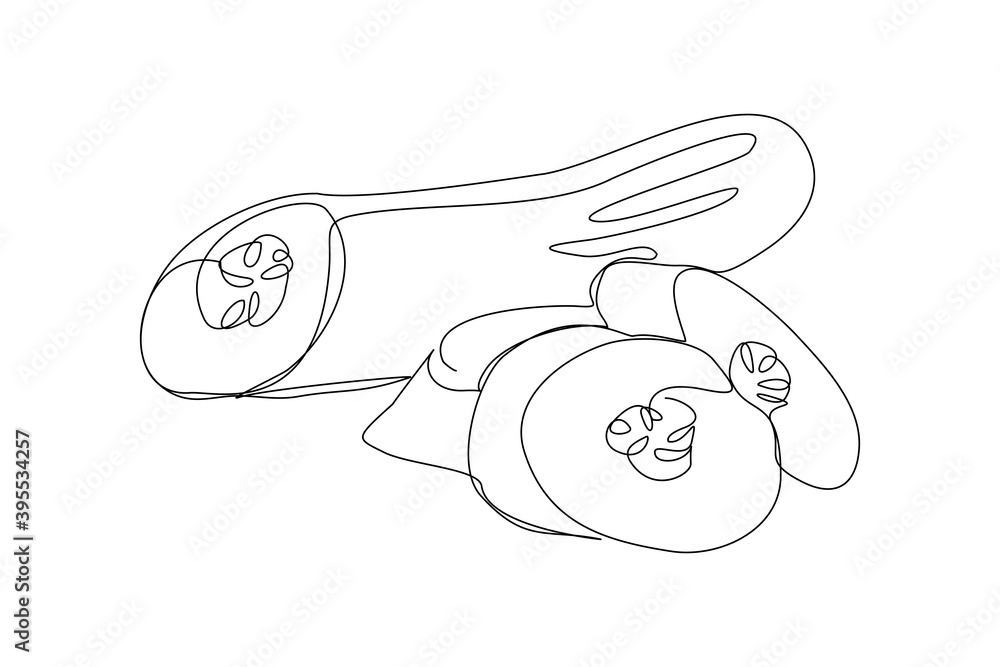 Continuous line drawing of sliced cucumber pickles. One line art ...