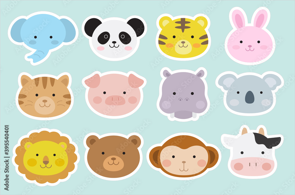 cute animal face sticker Stock Vector | Adobe Stock
