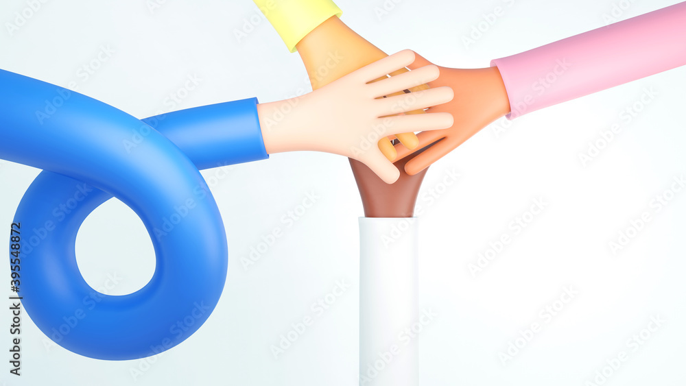 3D illustration. Cartoon character. Teamwork join hand together concept ...