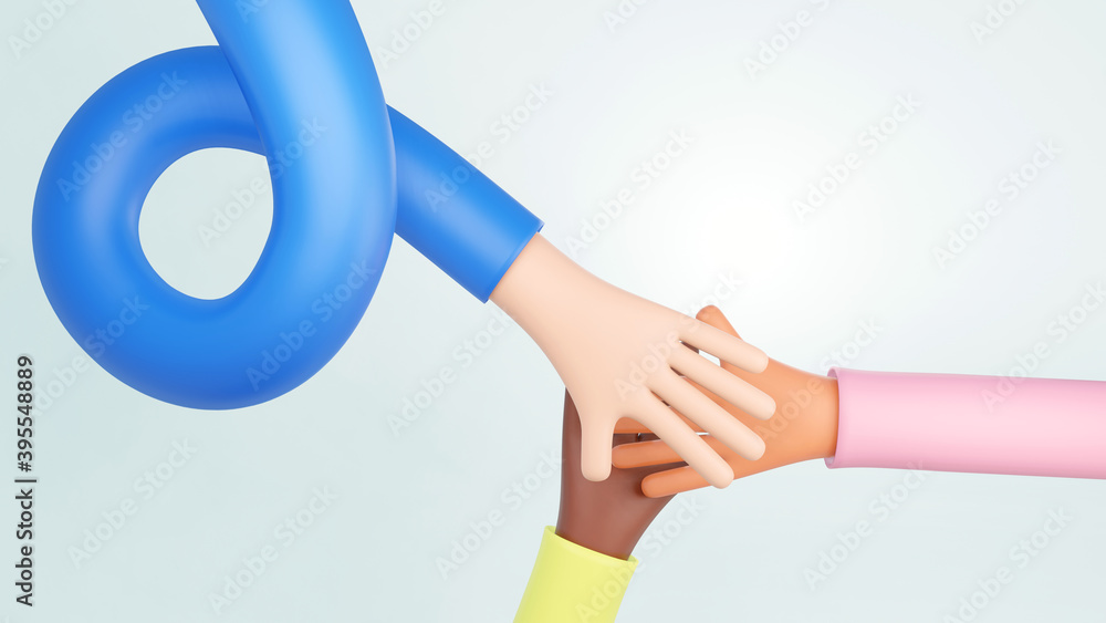 3D illustration. Cartoon character. Teamwork join hand together concept ...