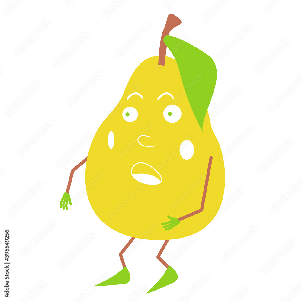 Cartoon fruit charatcer pear. Vector illustration of cartoon pear for ...