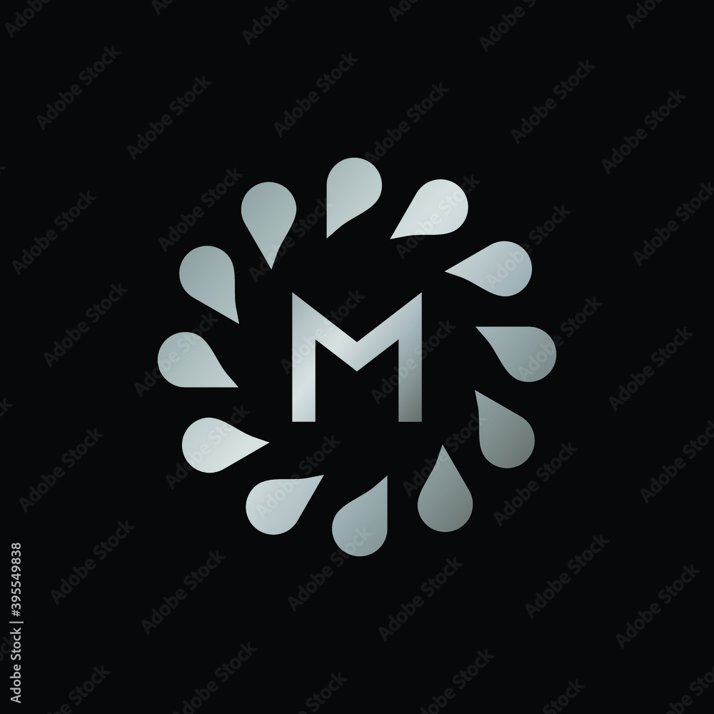 Logo Design for Letter M. Silver Letter M logo design isolated on black ...