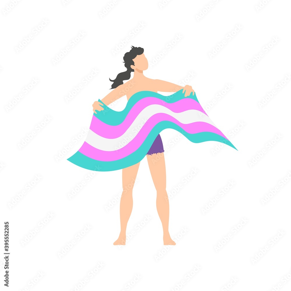 Transgender non-binary long haired brunet person with head proudly ...