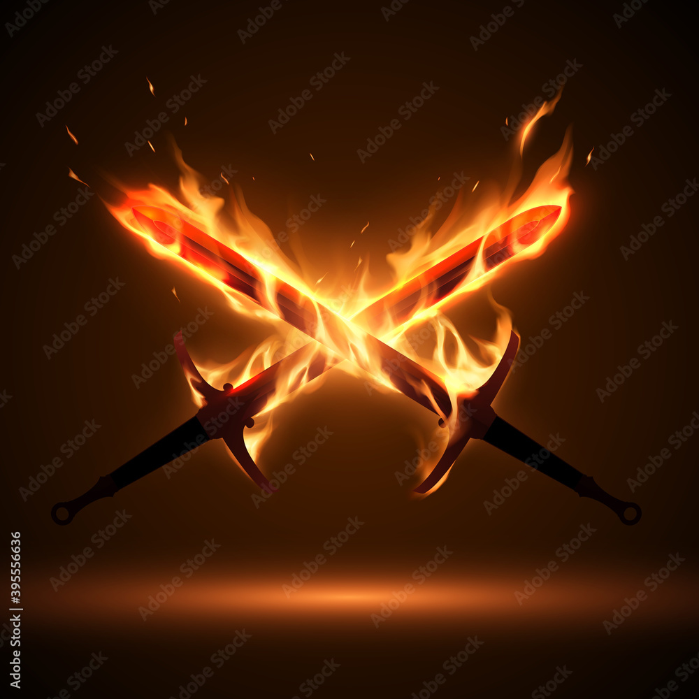 Crossed swords in fire flames Stock Vector | Adobe Stock