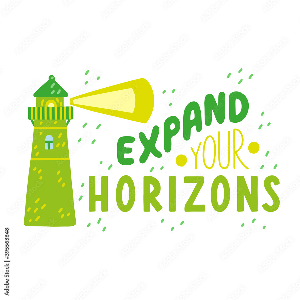 Expand your horizons - hand drawn vector illustration with hand ...