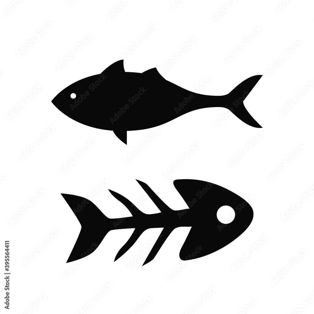 Fish bone icon. Fish icon. Flat vector fish bone or skeleton icon for ...