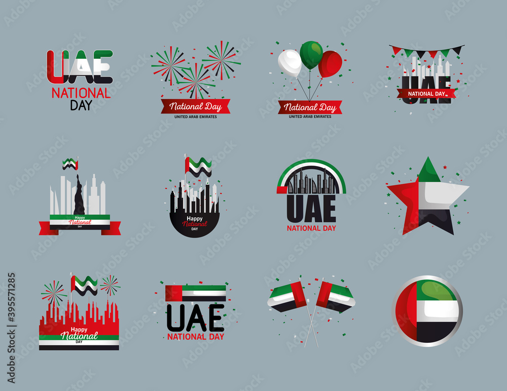 Plagát Uae national day symbol set design, arab spirit and holiday ...