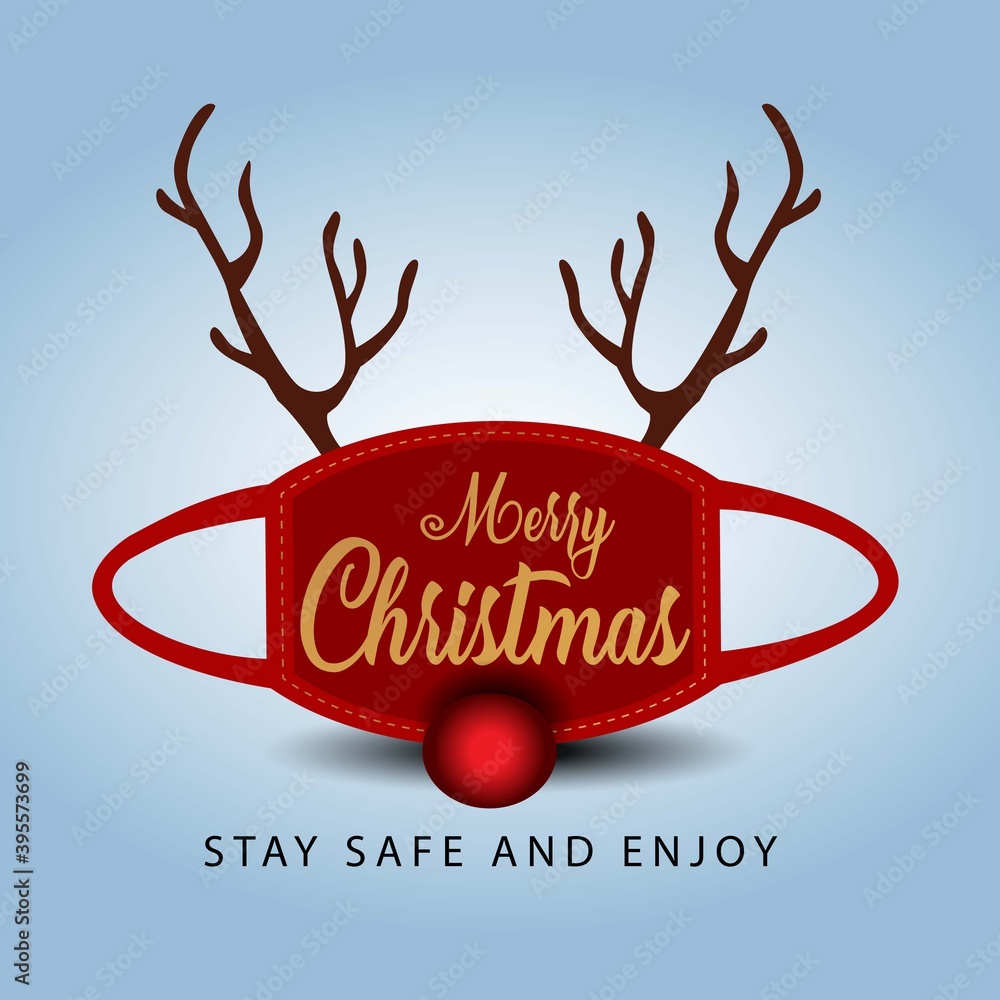 merry Christmas greetings, face mask and rein deer horns. covid 19 ...