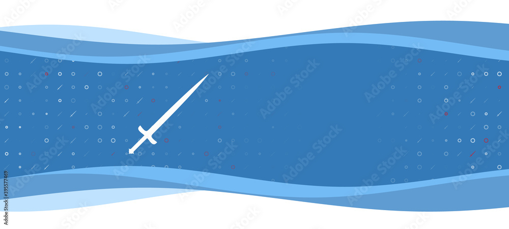 Blue wavy banner with a white sword symbol on the left. On the ...