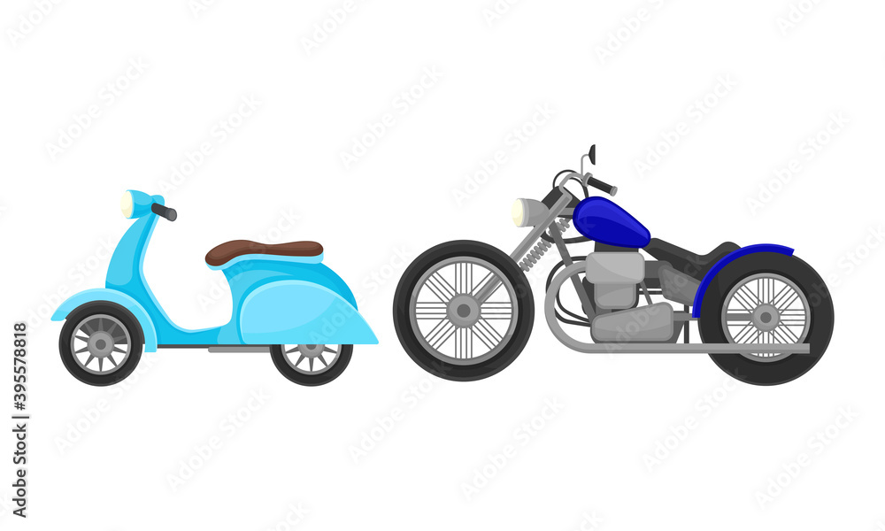 Motorcycle or Motorbike as Two-wheeled Motor Vehicle Side View Vector ...