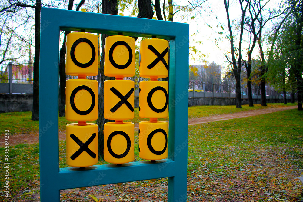 The tic-tac-toe stand shows bingo diagonally all crosses, everything is ...