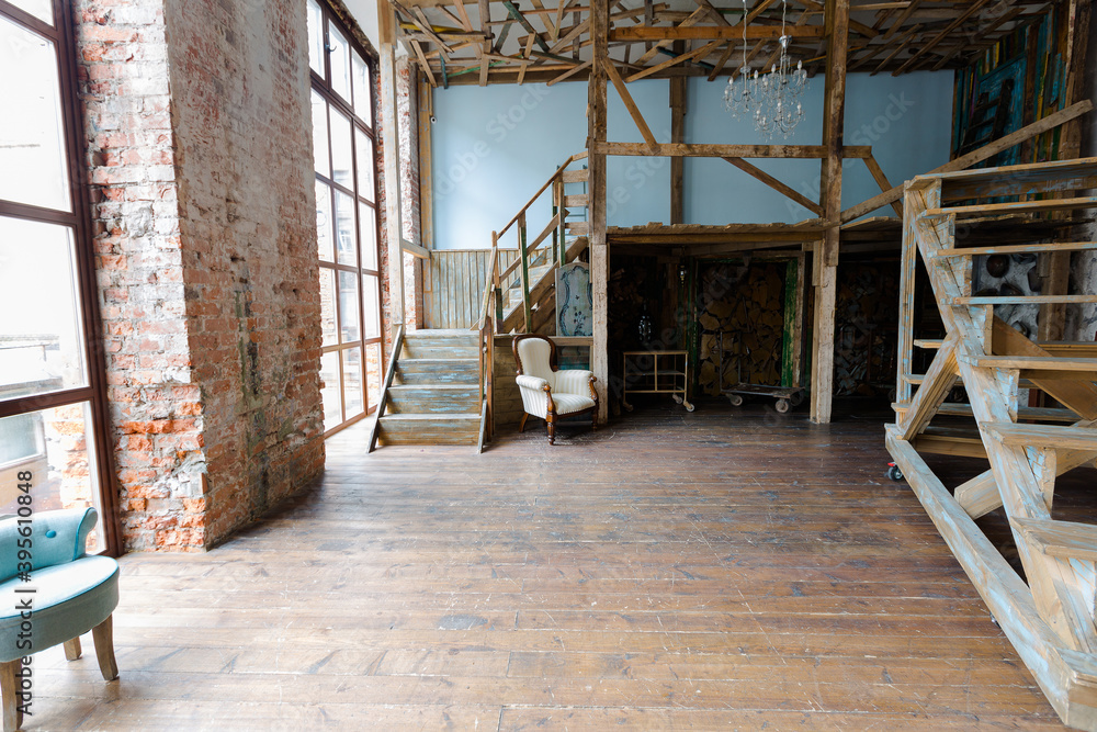 Foto de Interior design in loft style of spacious empty room with a ...