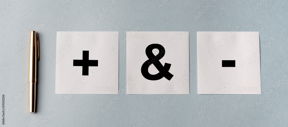 Minus vs plus signs, comparison of opposites, positive vs negative ...