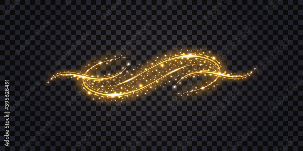 Gold glitter swirl wave with neon glowing light effect, shiny sparkles ...