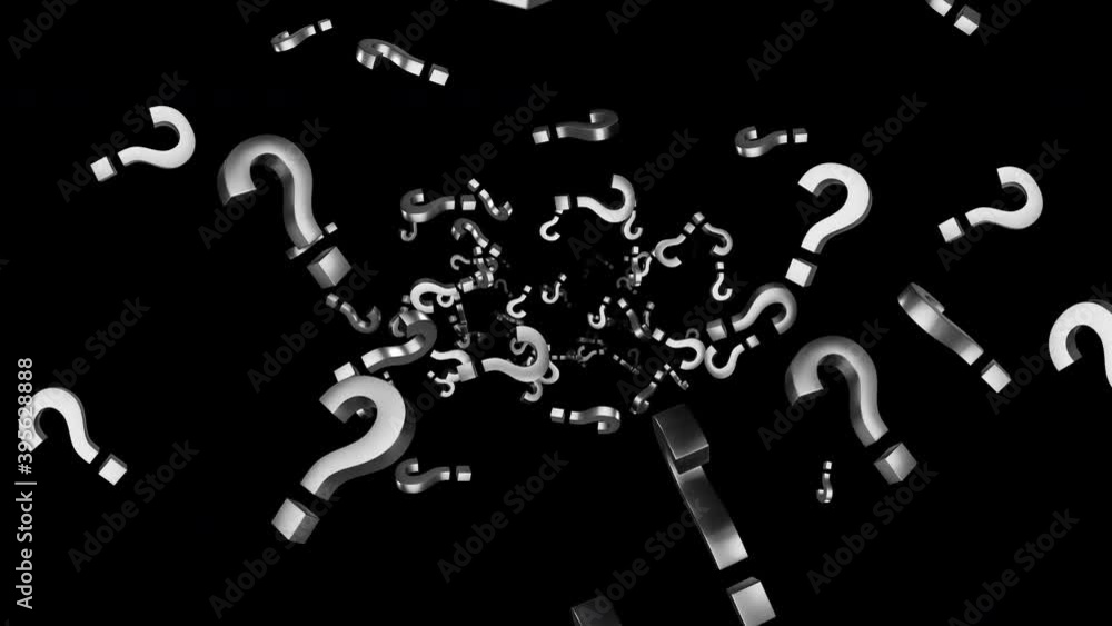 An endless stream of question marks toward the screen on alpha channel ...