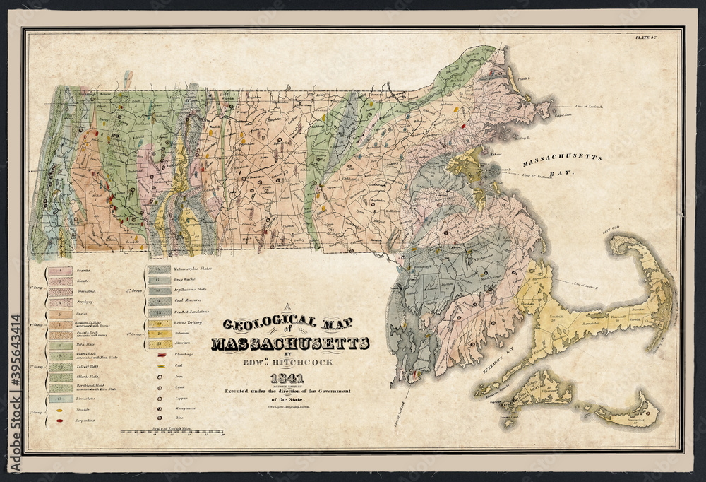 Ilustrace „Massachusetts Geological Map 1841 This is an enhanced ...