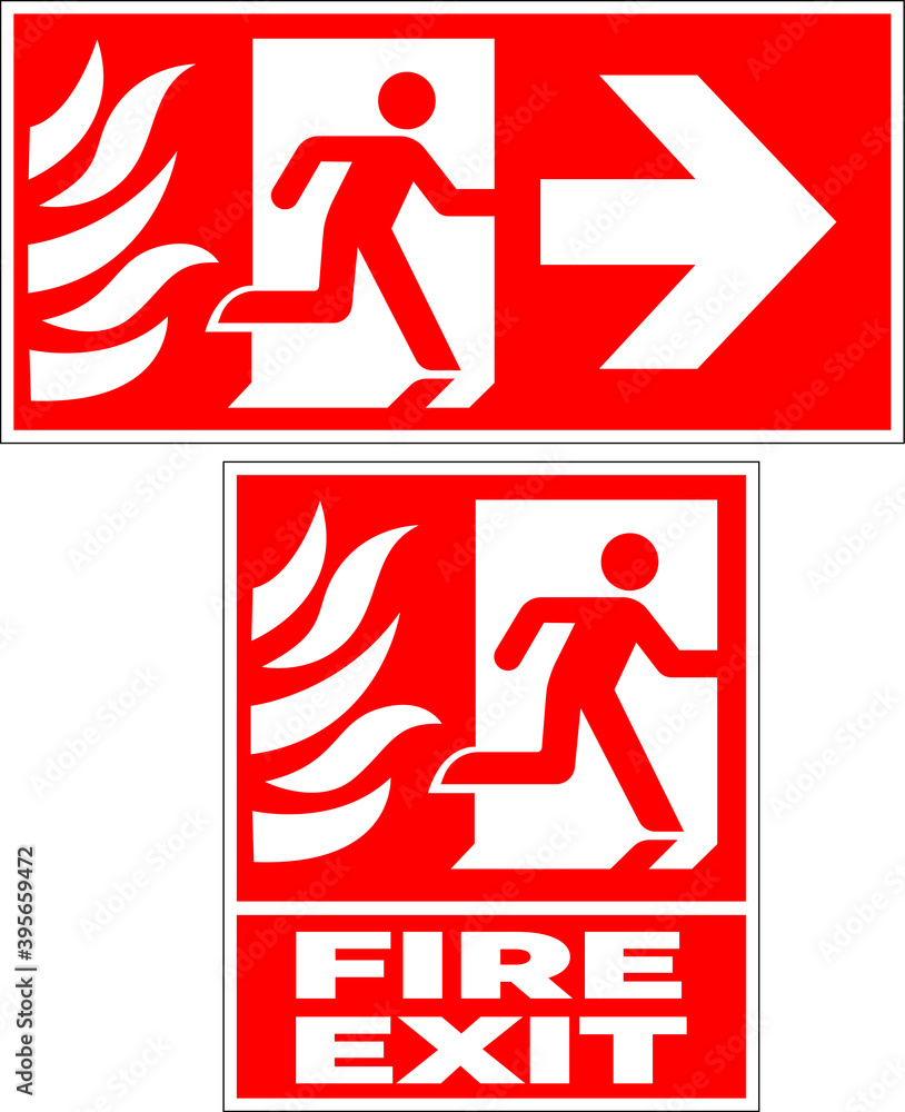 emergency fire exit sign pictogram vector warning icon escape Stock ...