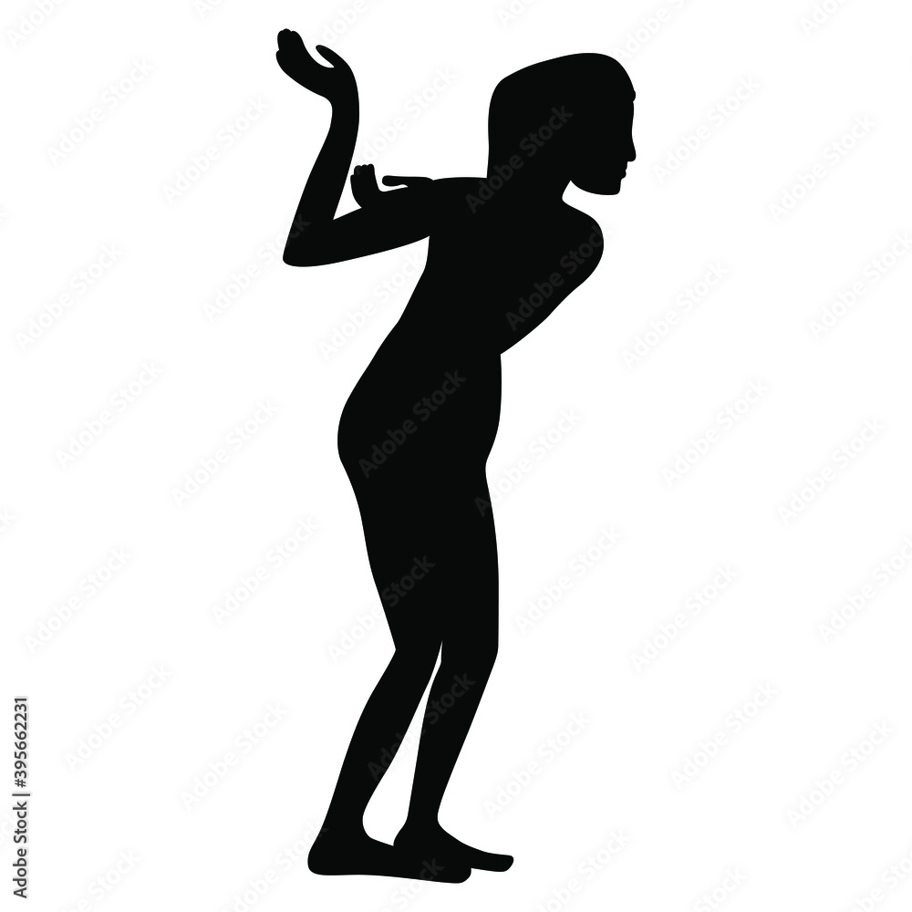Ancient Egyptian girl standing or dancing. Pointing gesture. Black ...