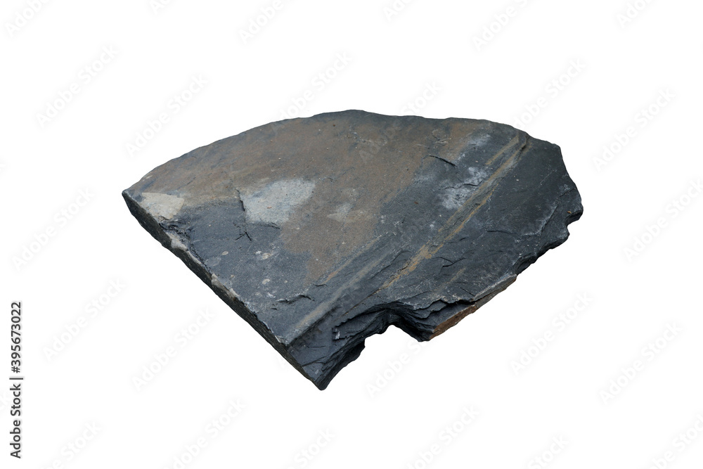 Slate is a fine-grained, foliated metamorphic rock, isolated on white ...
