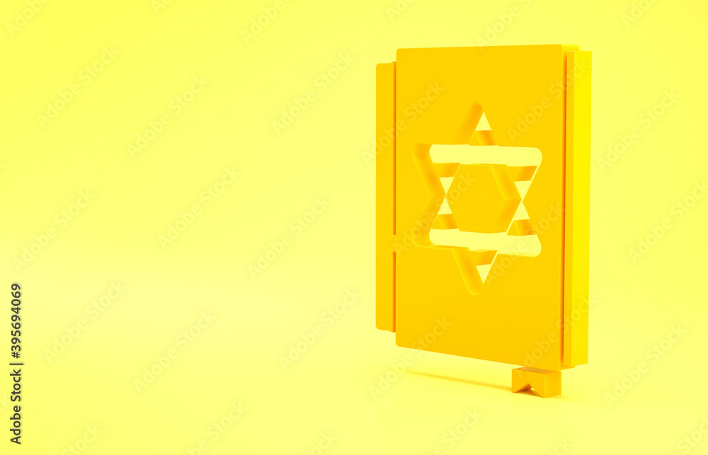 Yellow Jewish torah book icon isolated on yellow background. Pentateuch ...