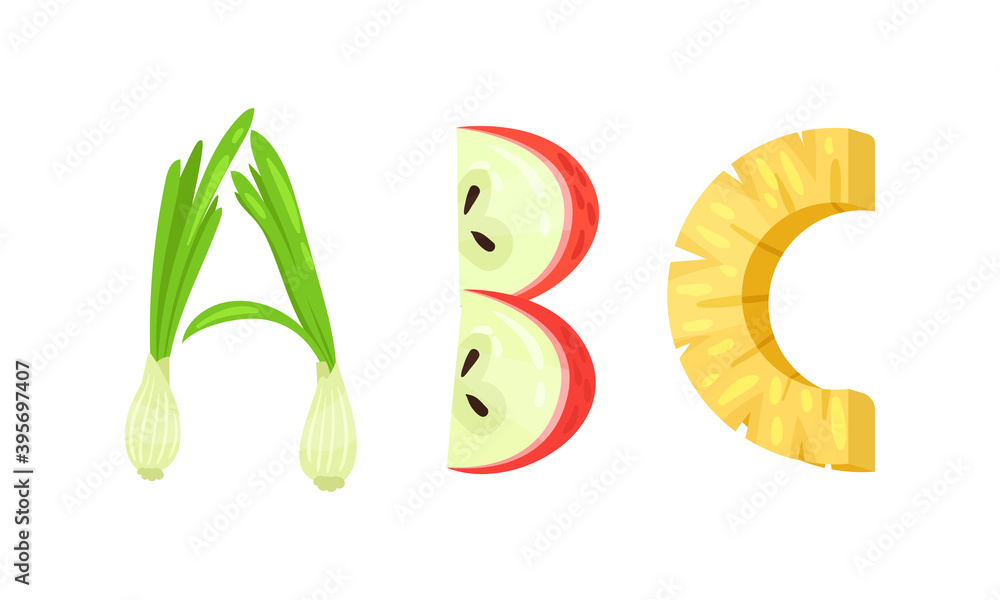Veggie English Alphabet Letters Made from Fresh Vegetables Vector Set ...