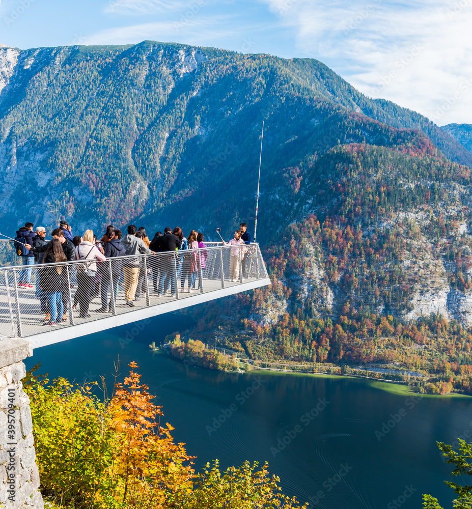 Hallstatt Skywalk World Heritage View. Tourists visiting Skywalk ...