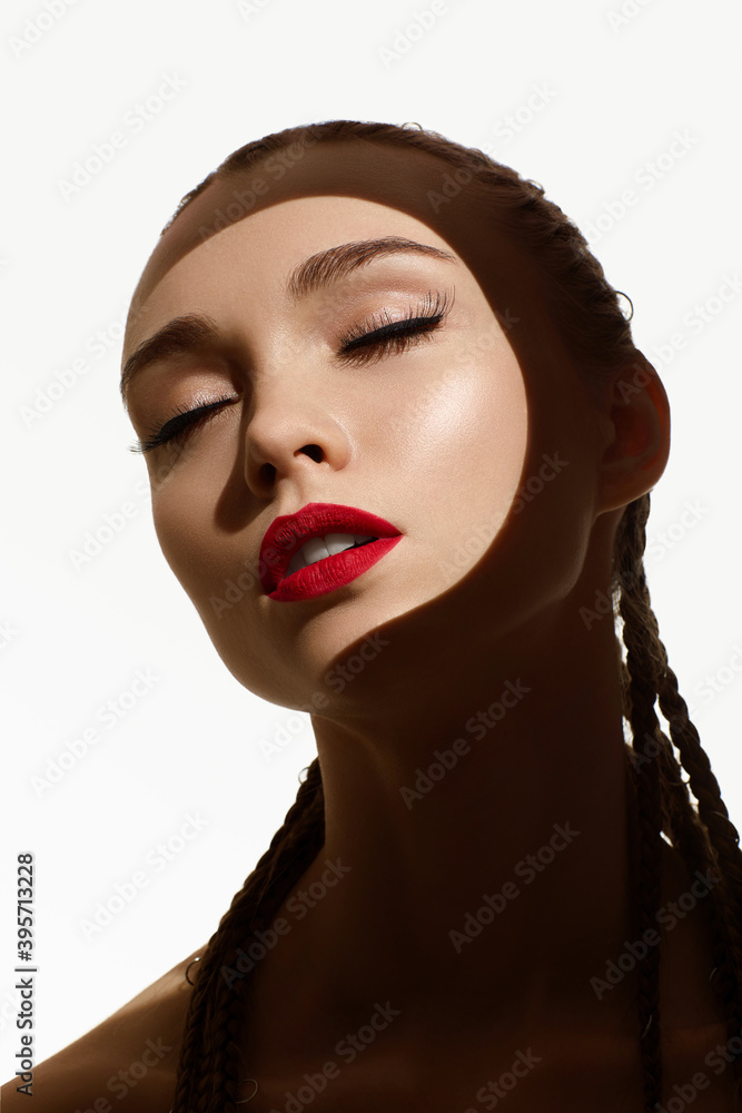 Beauty Portrait Of Young Fashion Woman With Red Lipstick Glamour Model