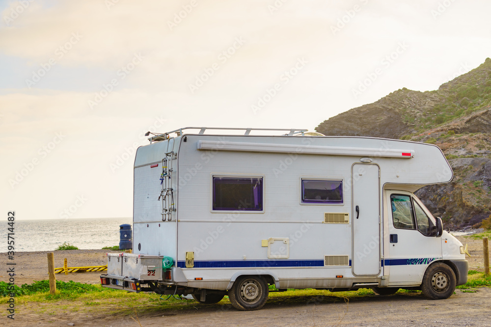 Camper rv camping on nature, Spain Stock Photo | Adobe Stock