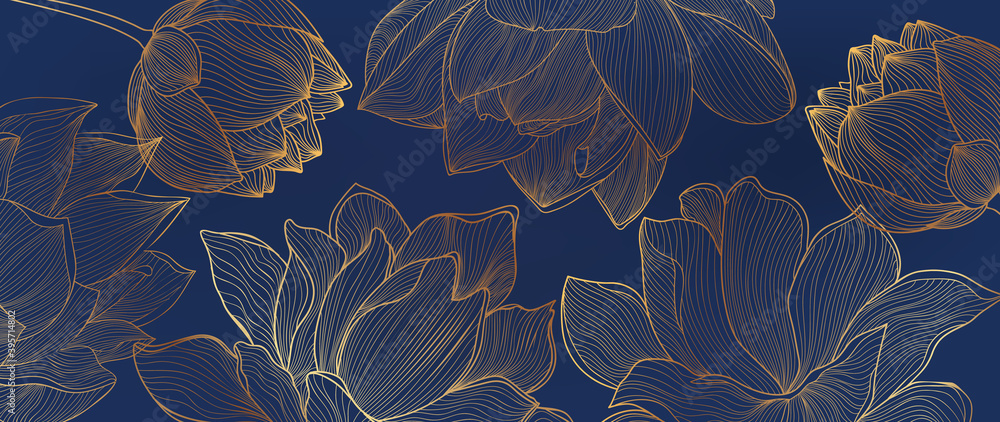 Luxury wallpaper design with Golden lotus and natural background. Lotus ...