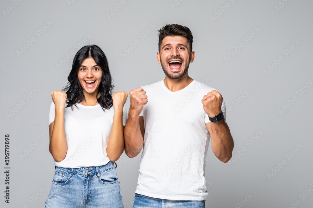 Yeah. Hooray. Portrait of yelling excited person students delighted impressed about their luck ...