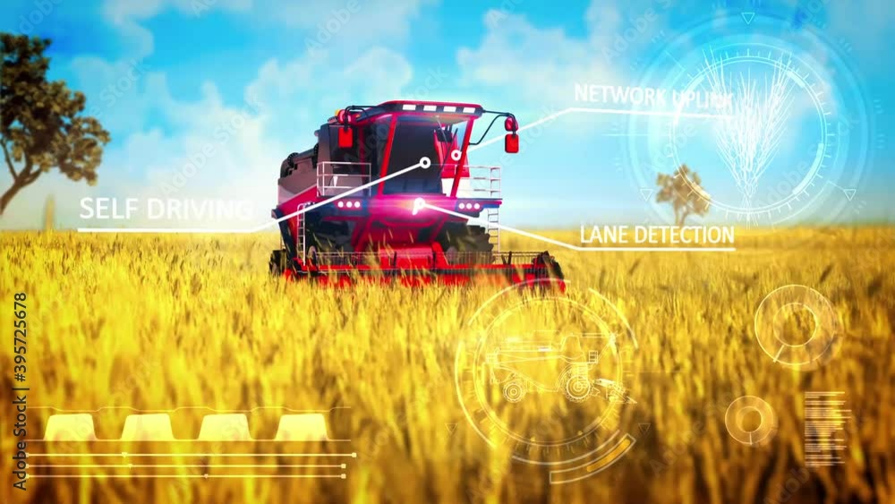 Industrial 3D 4K 60 fps animation with digital overlays of automated ...