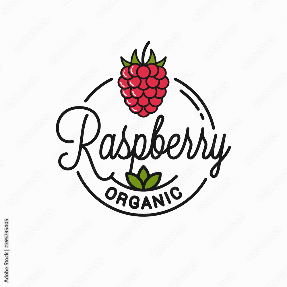 Raspberry logo. Round linear of organic raspberry Stock Vector | Adobe ...