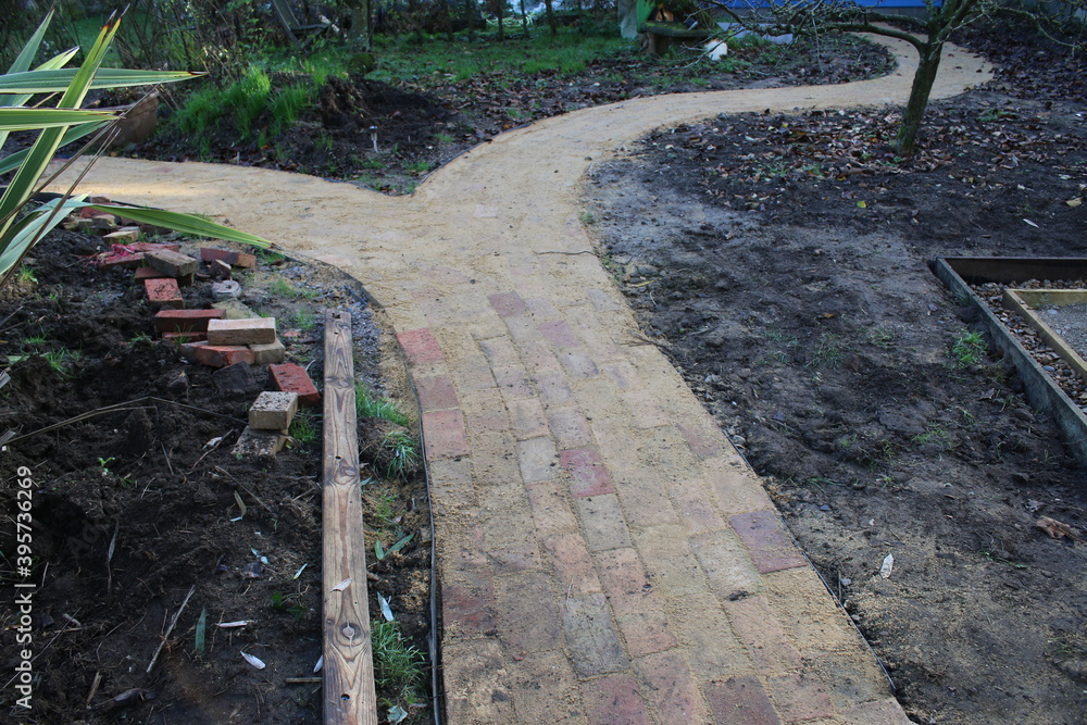 Foto de Landscape garden path way winding two curve lanes antique ...