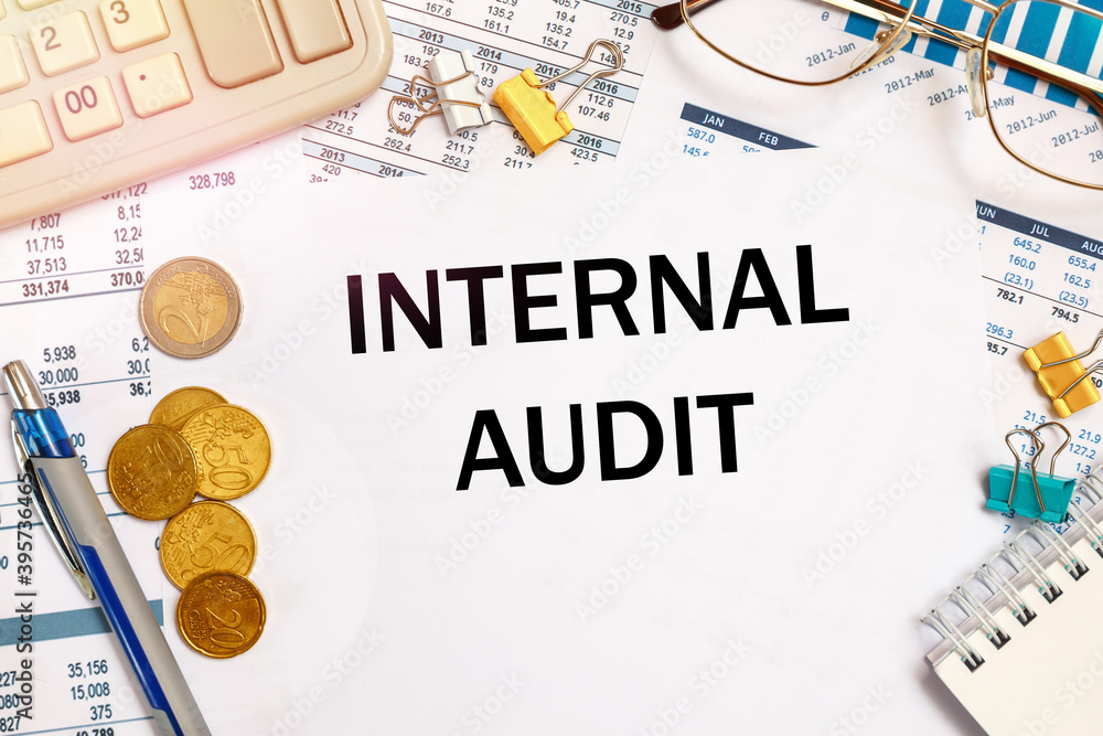 Desktop office desk, notebook, glasses, pen and documents with with ...