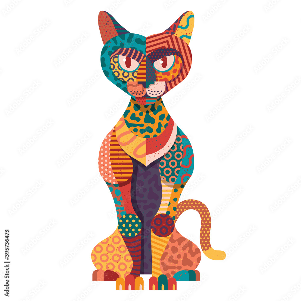 Colorful cat illustration. Flat cartoon vector illustration. Stock ...