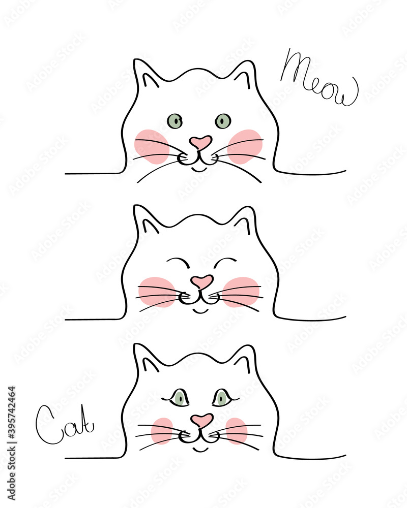 Cute cat character isolated on white background. Contour cat in the ...