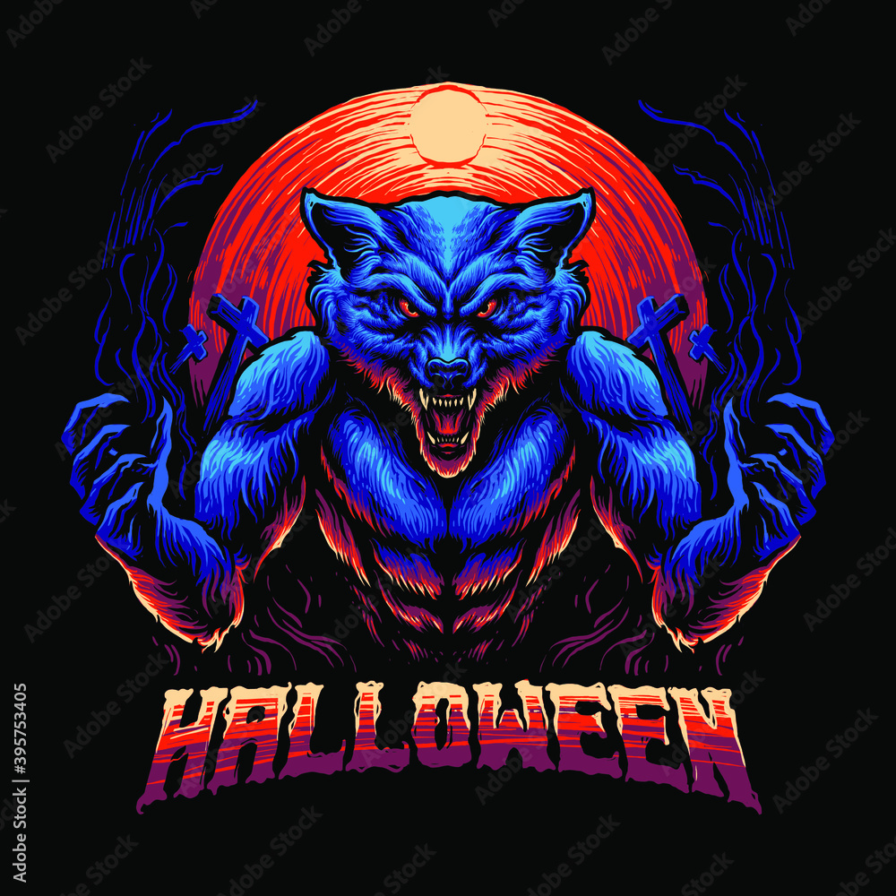 blue werewolf halloween vector illustration Stock Vector | Adobe Stock