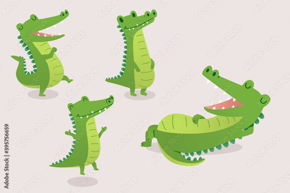 Vector illustration set of cute cartoon Crocodile. Stock Vector | Adobe ...